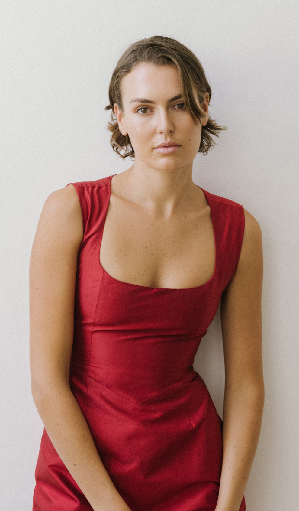 Ina Red Sleeveless Silk Mini Dress