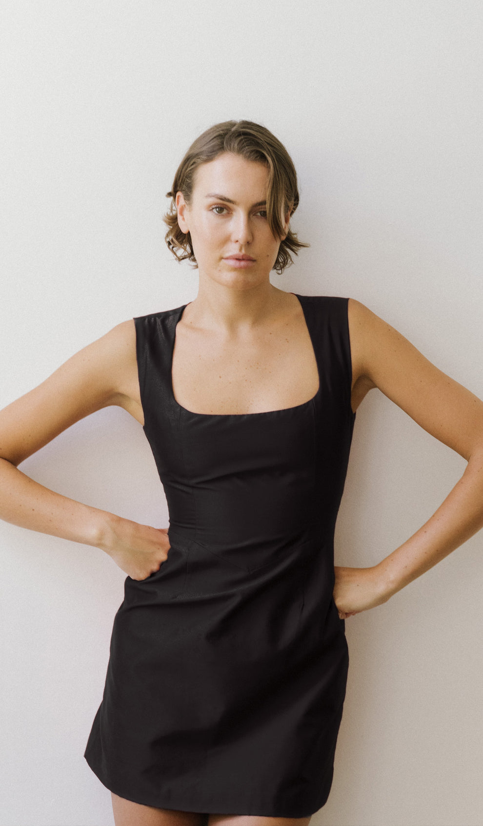 Ina Black Sleeveless Silk Mini Dress
