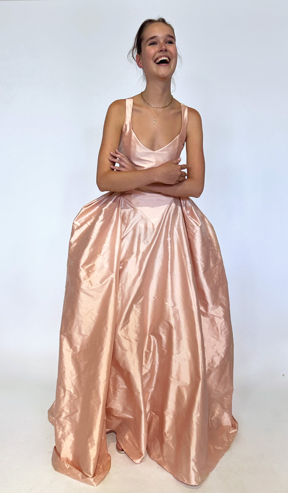 Franka Formal Peach Sleeveless Silk Gown